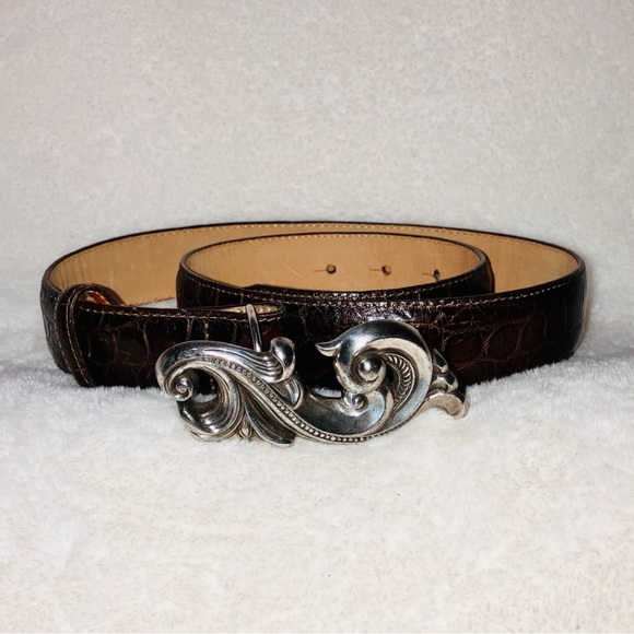 Brighton | Accessories | Vintage Brighton Brown Leather Belt With Swirl ...